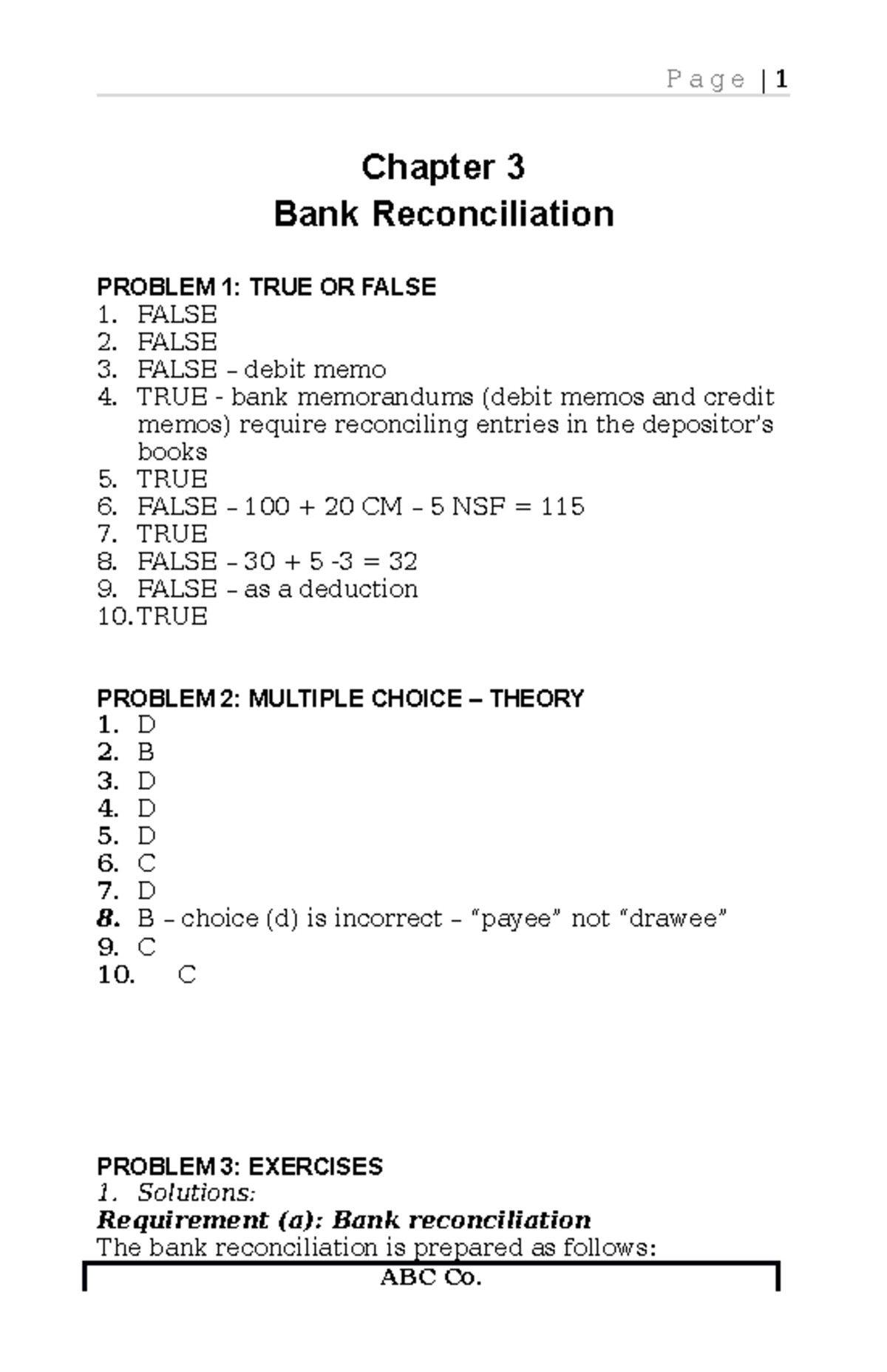 Bank Reconciling Statement for Millan - Chapter 3 Analysis - Studocu