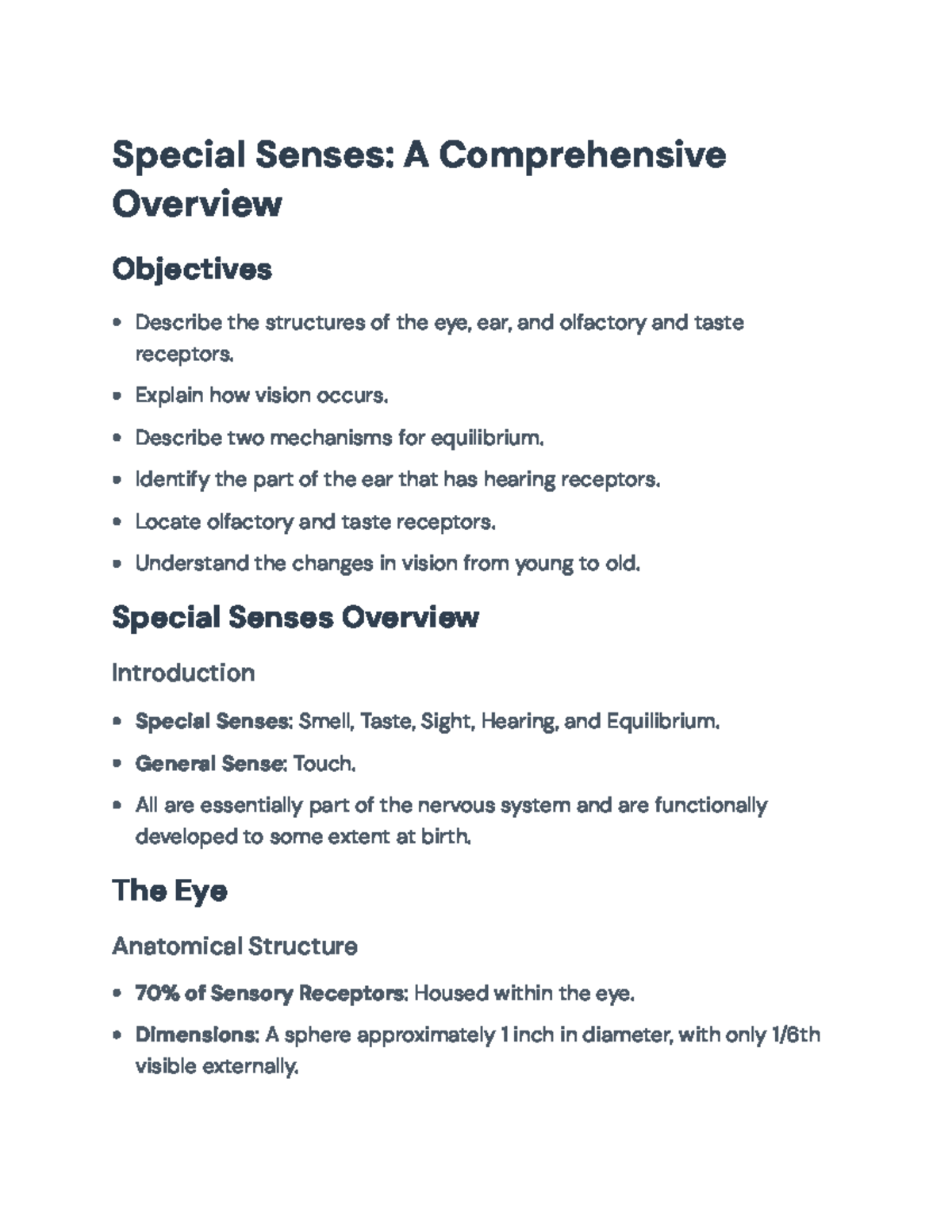 Special Senses Overview: Mechanisms of Vision, Hearing, Taste & Smell ...