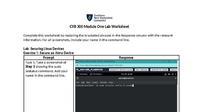 CYB 300 Module One Lab: Securing Linux Devices Worksheet - Studocu