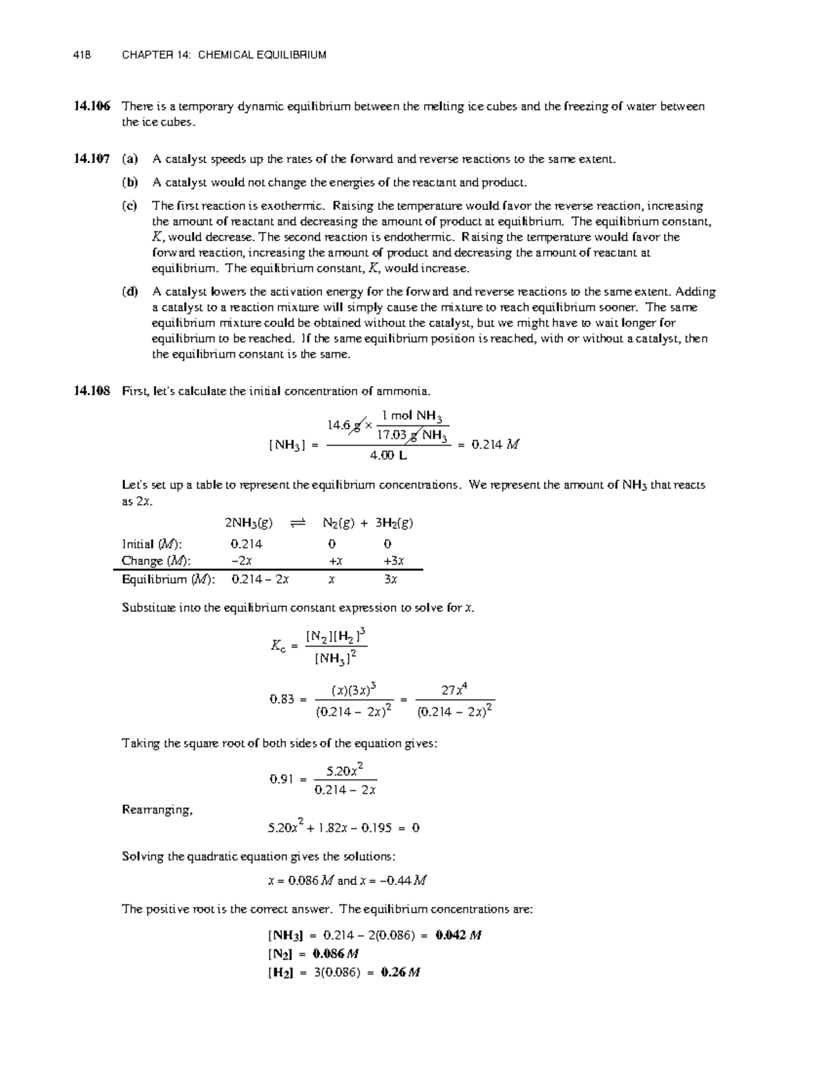 418 CHEMISTRY CHAPTER 14: CHEMICAL EQUILIBRIUM SOLUTIONS - Studocu
