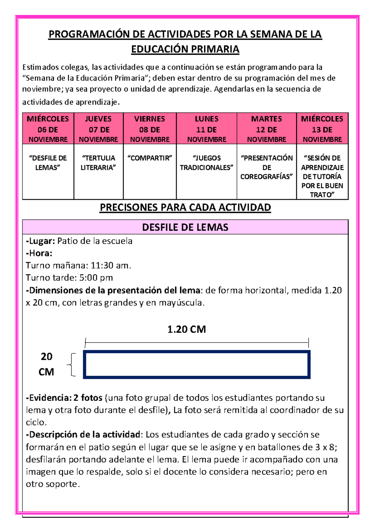 Programación de Actividades para la Semana de la Educación Primaria ...