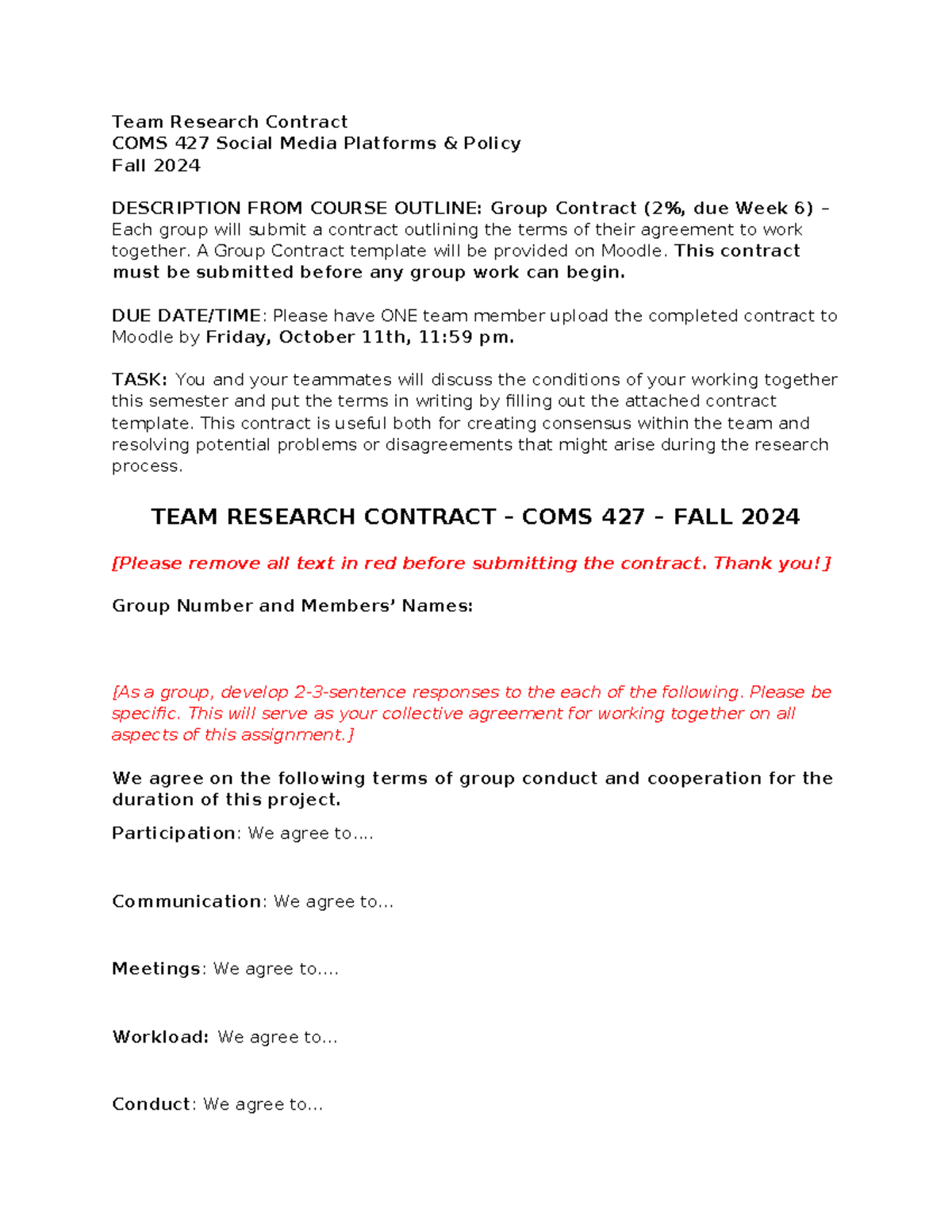 Team Research Contract – COMS 427 – Social Media Policy – Fall 2024 ...