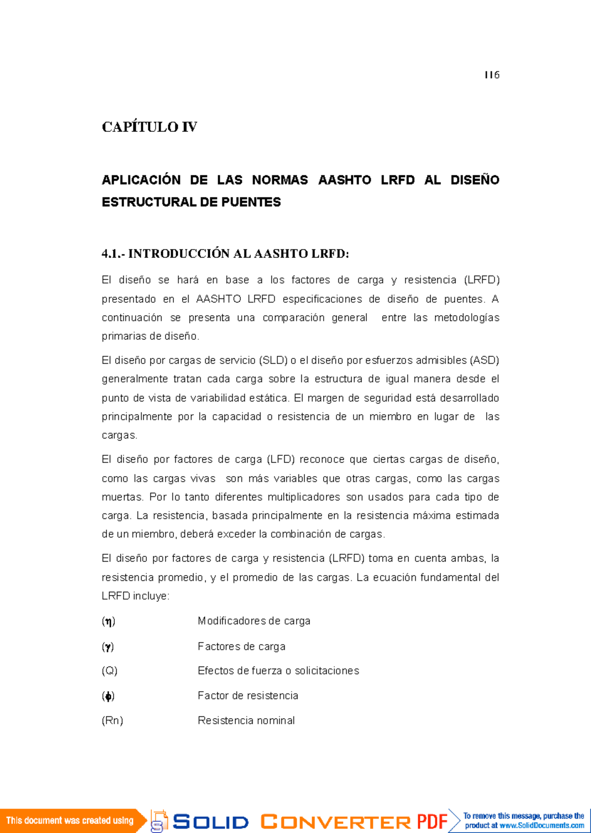 Resumen Norma Aashto DE Puentes - CAPÍTULO IV APLICACIÓN DE LAS NORMAS ...