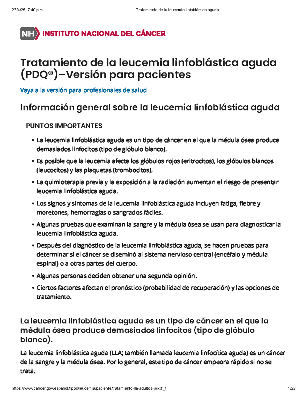 Tratamiento de la Leucemia Linfoide Aguda (LLA): Guía para Pacientes ...