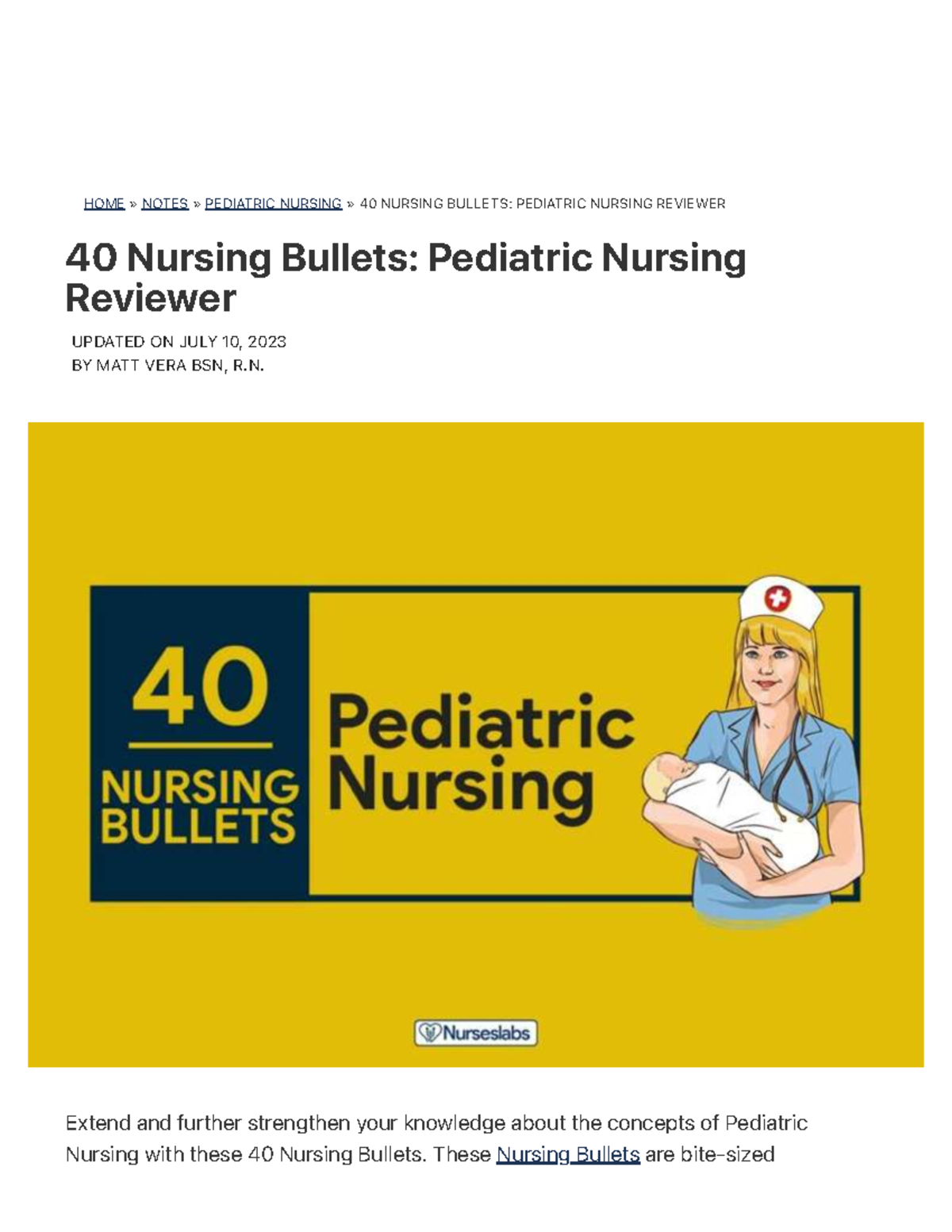 40 Pediatric Nursing Bullets for NCLEX Review and Exam Success - Studocu