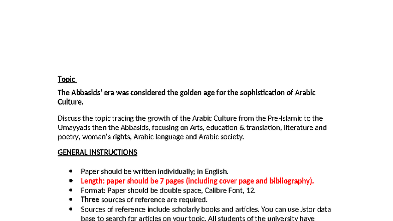 Assignment ARB 2101: The Golden Age of Arabic Culture - A Comprehensive ...