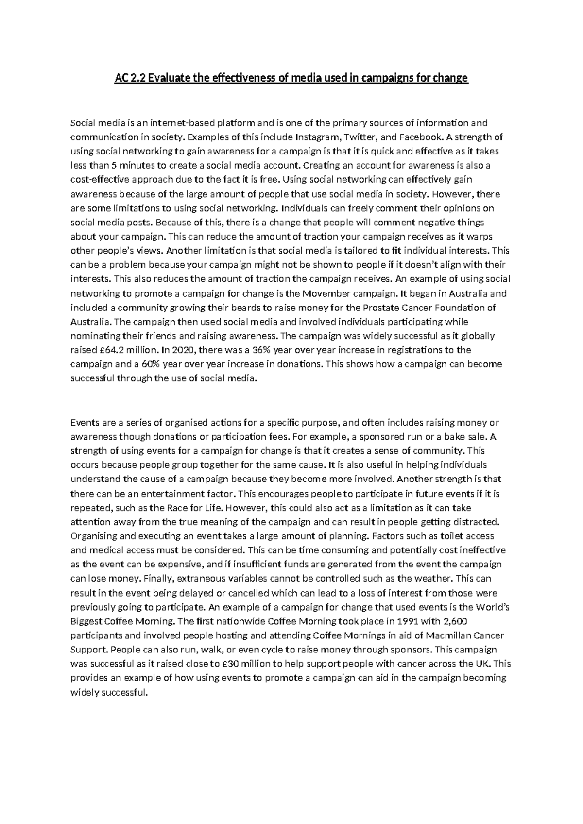 AC 2: Evaluating Media Effectiveness in Change Campaigns - Studocu