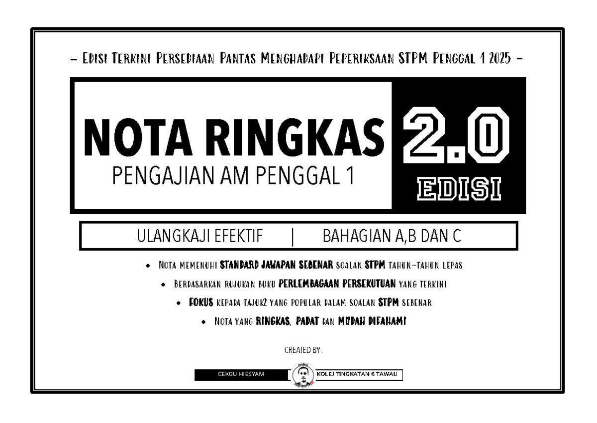 NOTA RINGKAS PENGAJIAN AM STPM PENGGAL 1 2025 EDISI TERKINI - Studocu