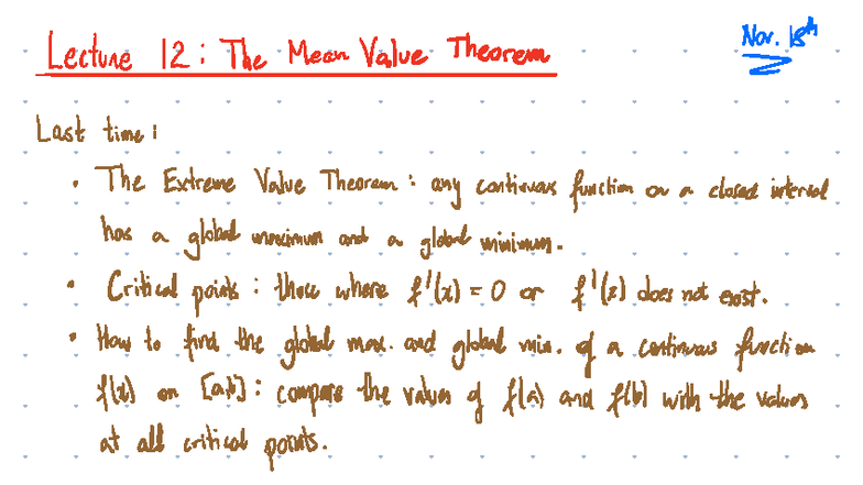 9A Lecture 12 - The Mean Value Theorem Explained - Studocu