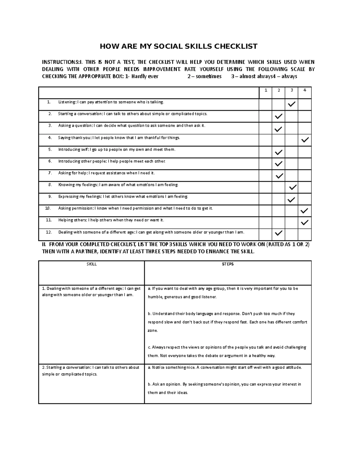 Social Skills Activity - APPENDIX M (required activity) HOW ARE MY ...