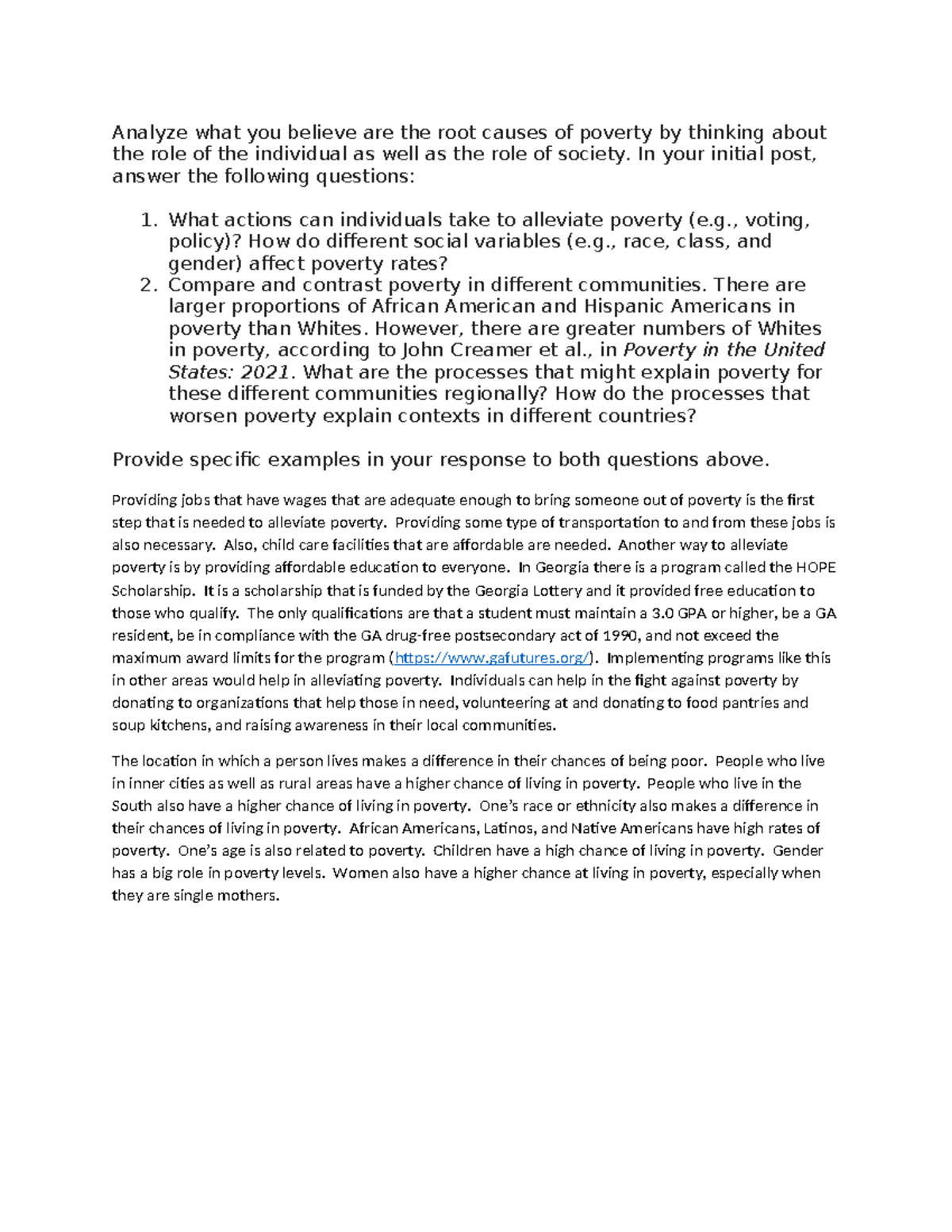 Poverty Analysis: Root Causes and Societal Impacts - 2-1 Discussion ...