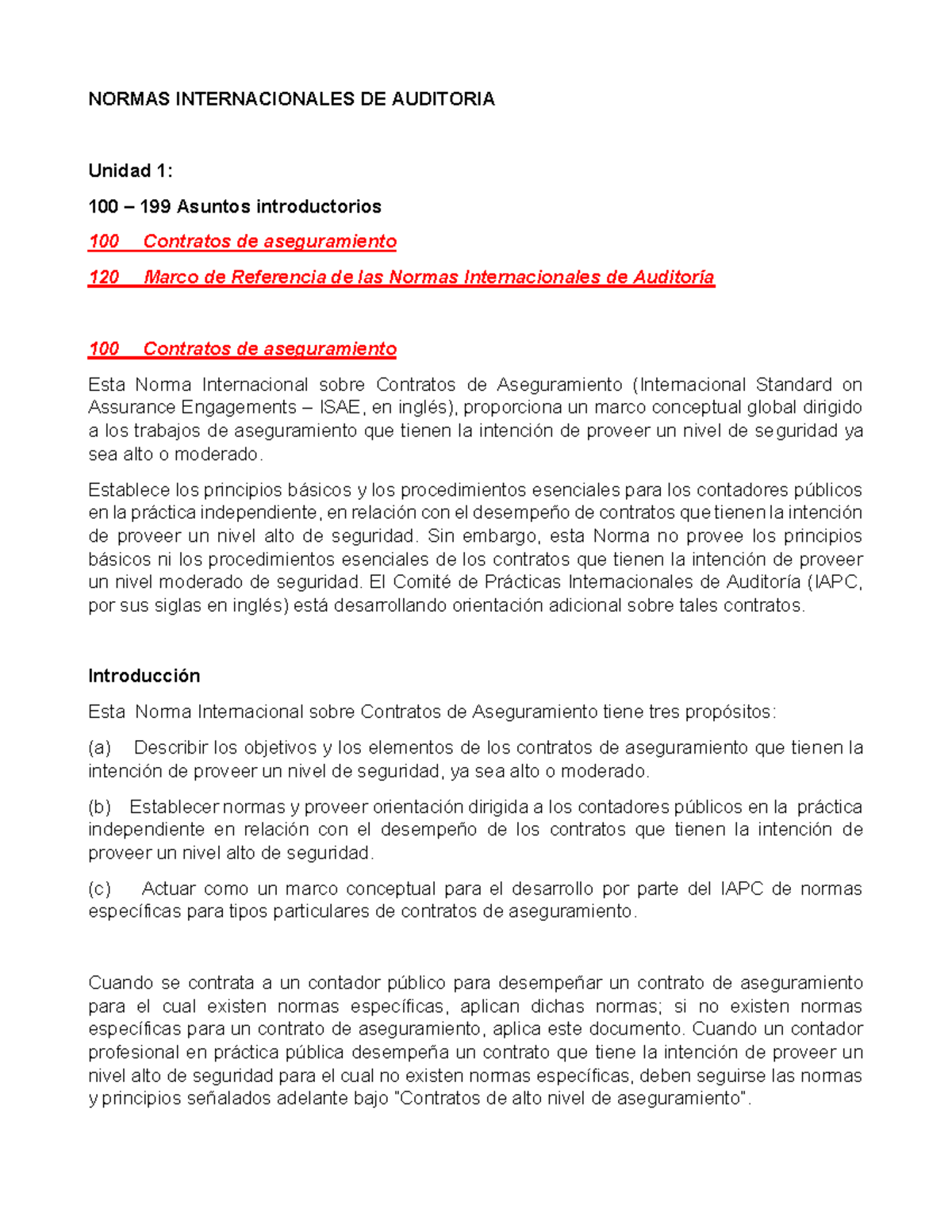 100 199 Normas Internacionales De Auditoría Introducción Y Marco