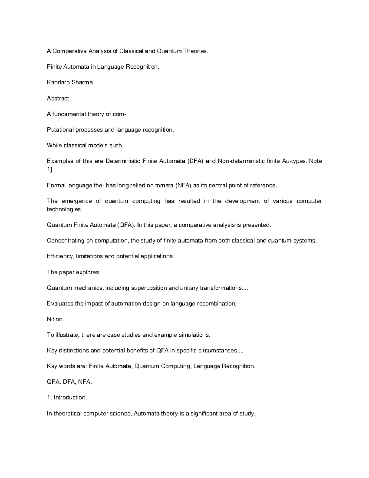 Comparative Study of Classical vs Quantum Finite Automata (CSE 301) - Studocu