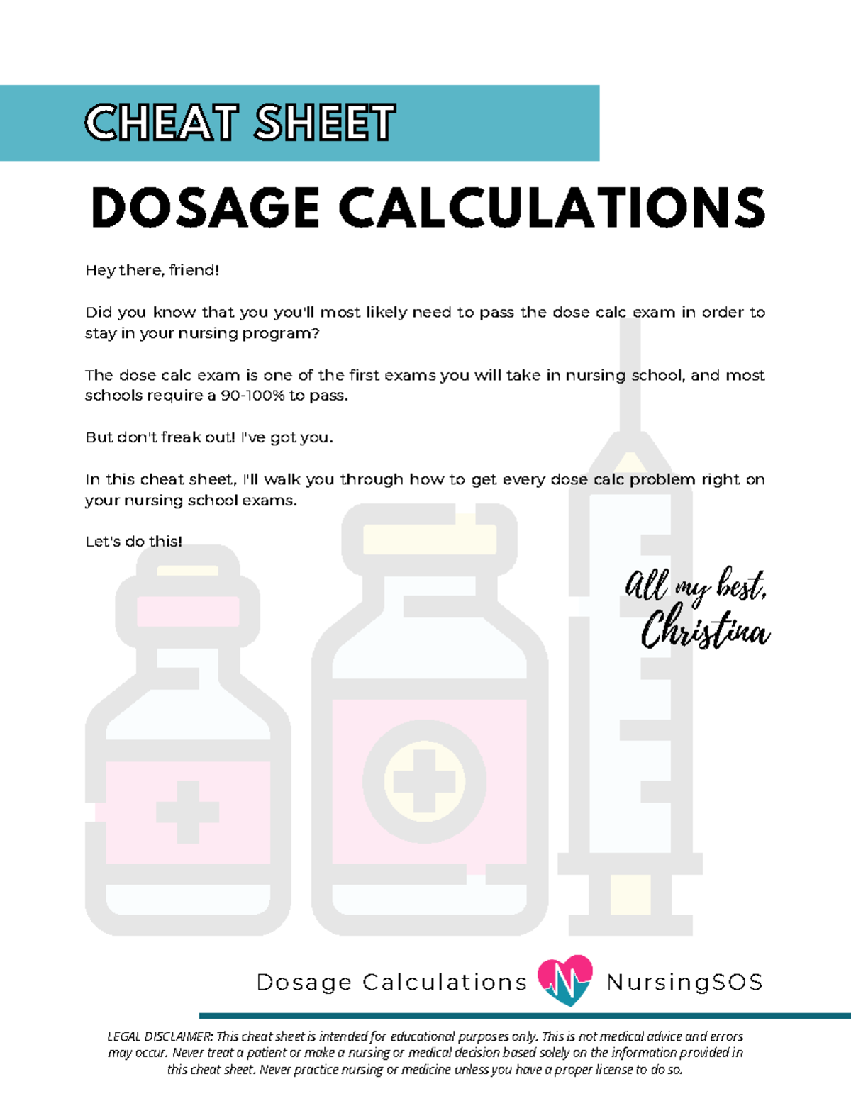 NURS 101 - Cheat Sheet for Mastering Dosage Calculations - Studocu