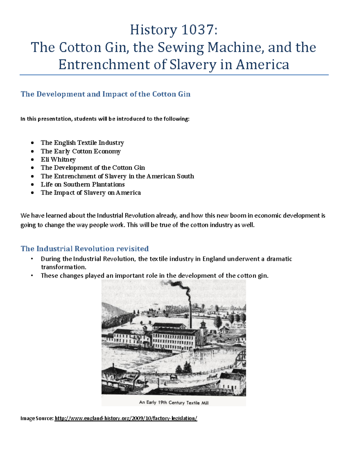 History 1037: The Cotton Gin and Its Role in American Slavery - Studocu