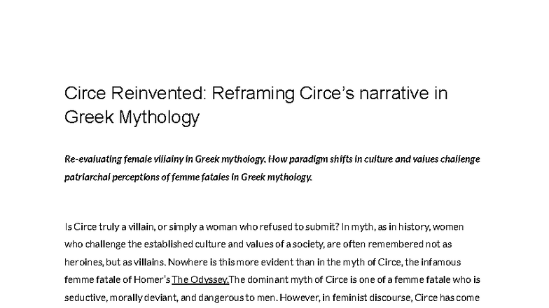 IRP Essay - Circe's Villainy: Reframing Female Archetypes in Myth - Studocu