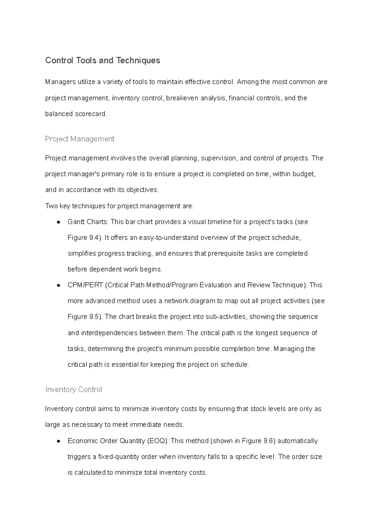 Control Tools & Techniques for Effective Management - Studocu