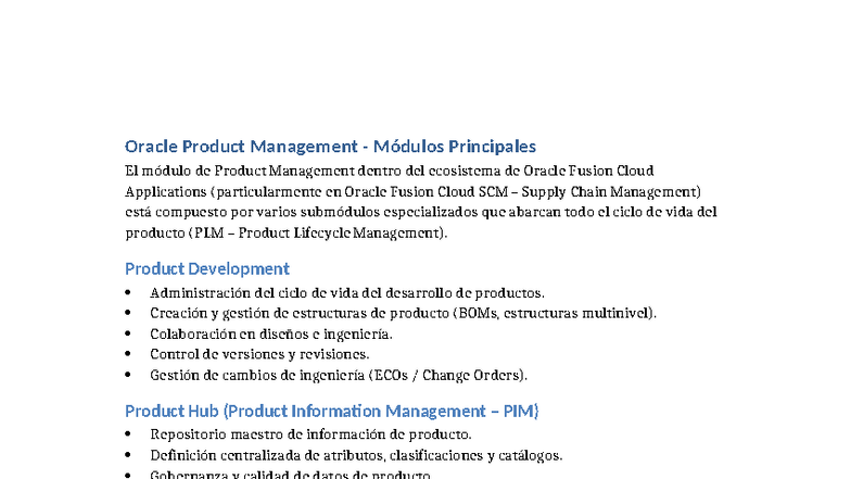 Oracle Product Management: Módulos Clave en Oracle Fusion SCM - Studocu