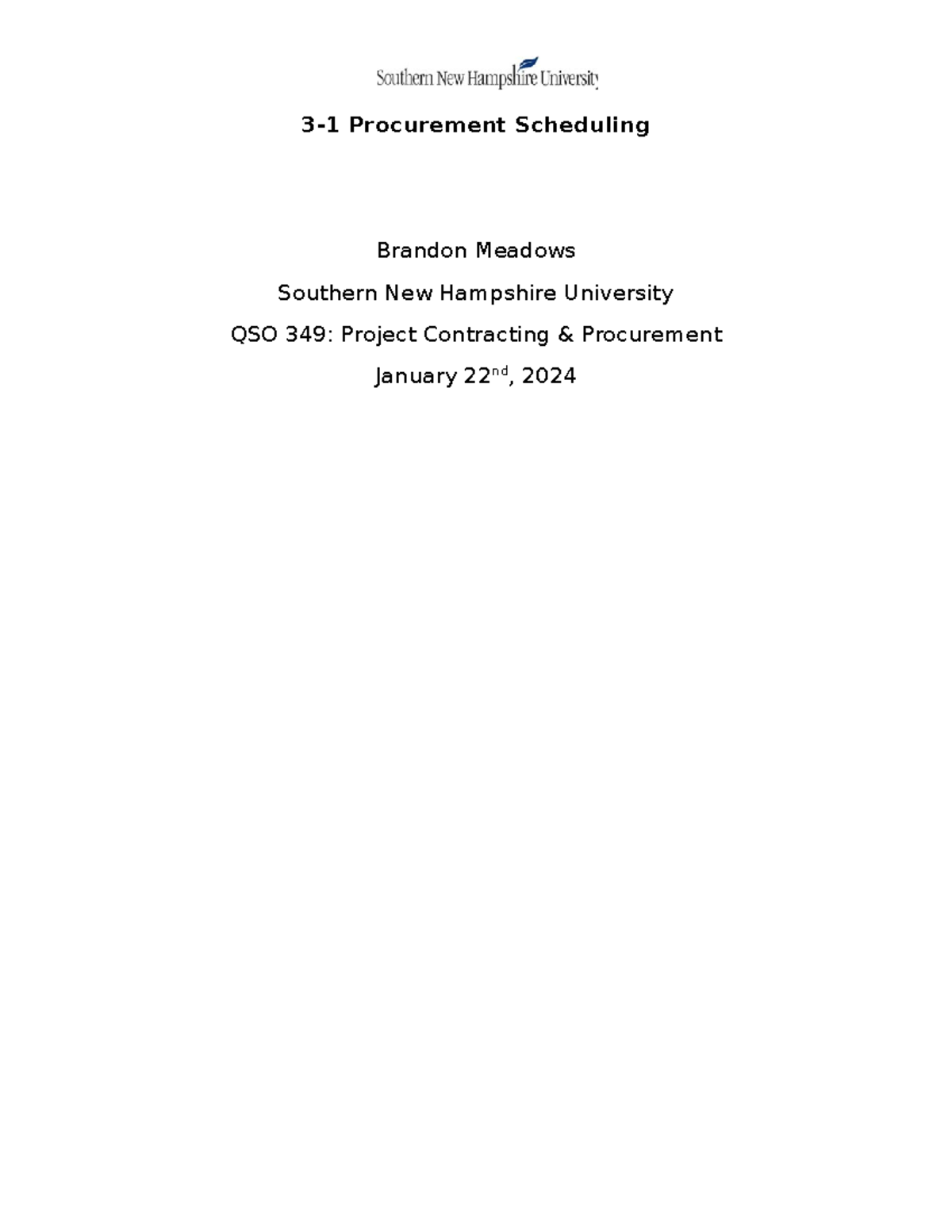 QSO 349: Final Exam Procurement Scheduling Overview for Harley-Davidson ...