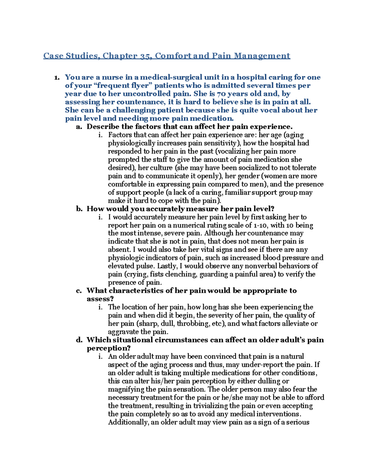 Chapter 35 Case Study - Case Studies, Chapter 35, Comfort and Pain ...