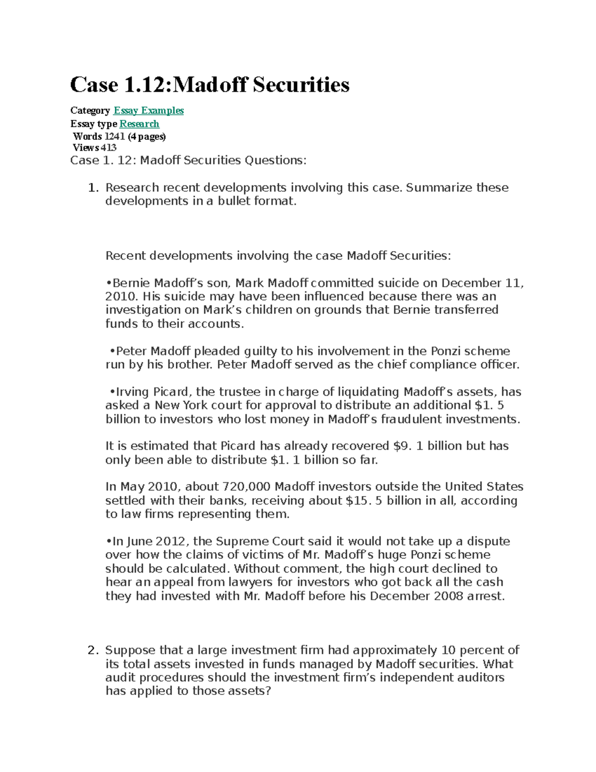 Knapp case ch2 - Case 1:Madoff Securities Category Essay Examples Essay ...