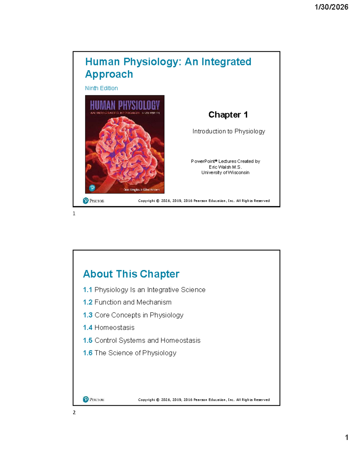 Human Physiology: An Integrated Approach - Chapter 1 Lecture - Studocu