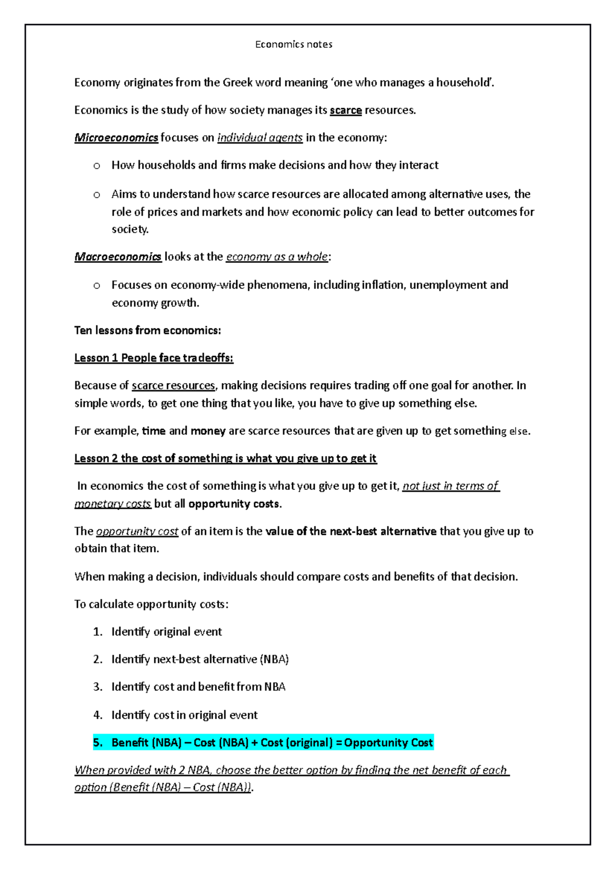 Economics Notes (ECO101): Key Concepts & Lessons from Lectures - Studocu