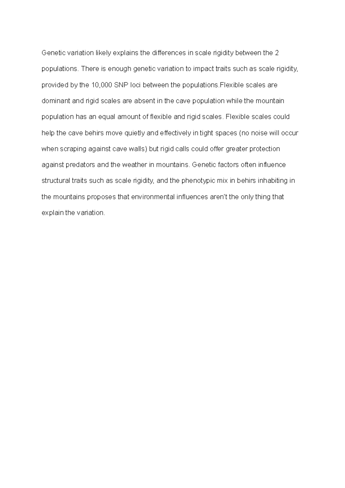 DQ4 Q2 - Deep question 4 - Genetic variation likely explains the ...