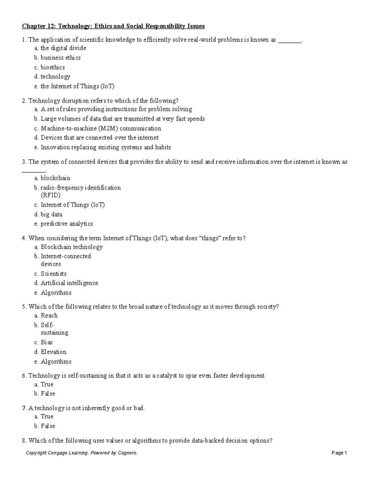 Chapter 12 Homework - Chapter 12: Technology: Ethics and Social ...