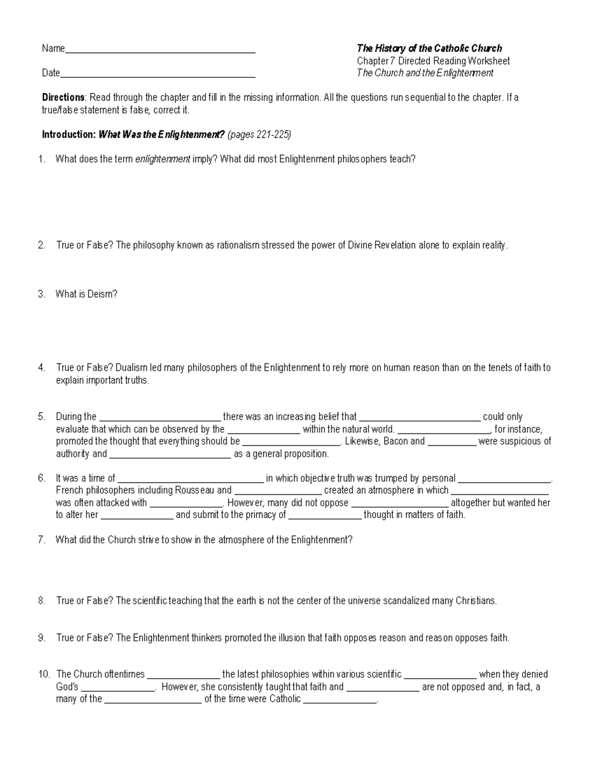 Chapter 7 DRW: The Church and the Enlightenment - Key Insights and ...