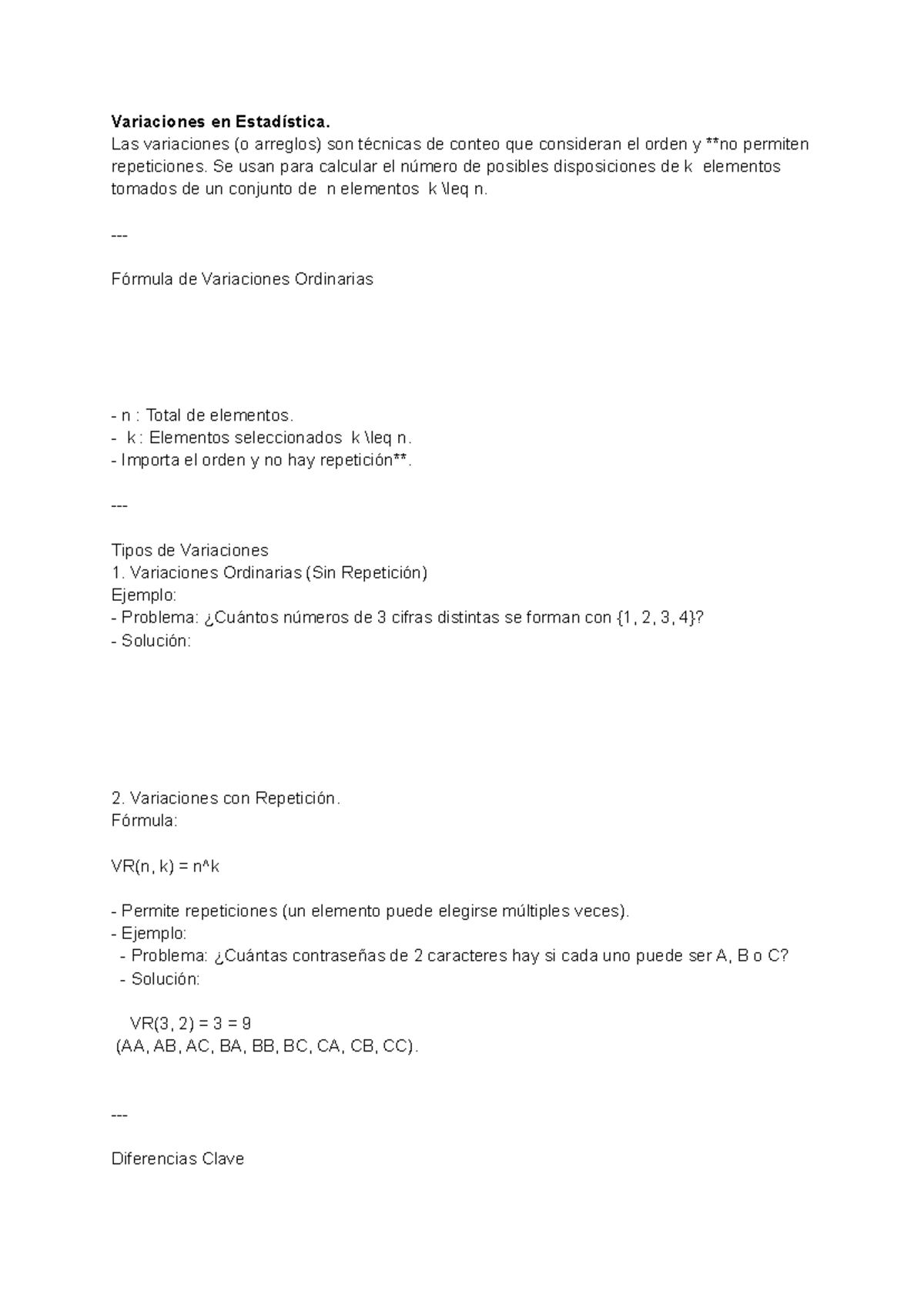 Variaciones en Estadística: Técnicas de Conteo y Ejemplos - Studocu