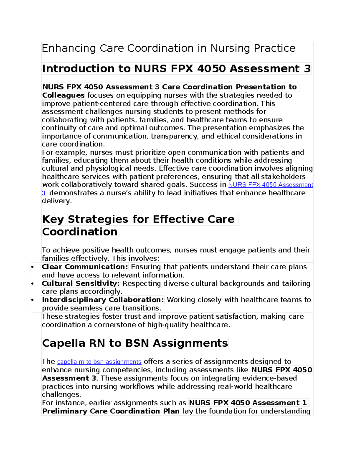 50 capella rn to bsn assignments - Enhancing Care Coordination in ...
