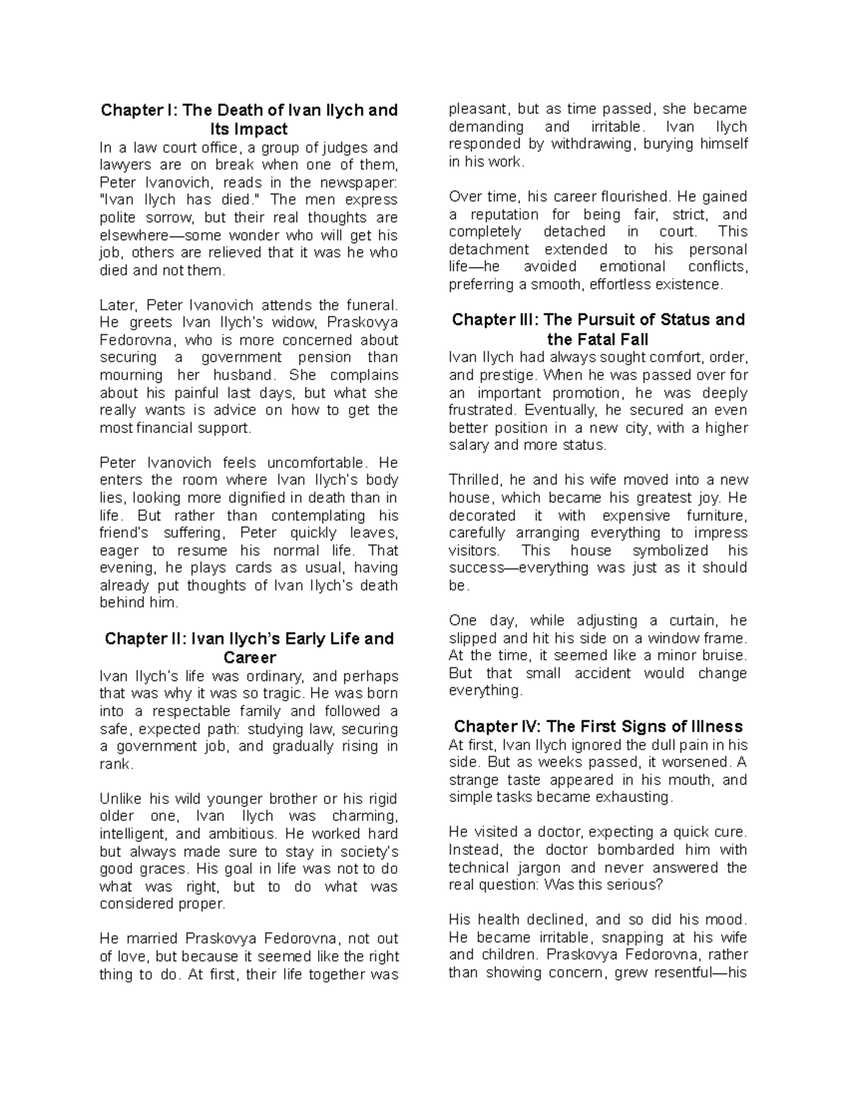 Summary of Chapters from "The Death of Ivan Ilych" (ENG 101) - Studocu