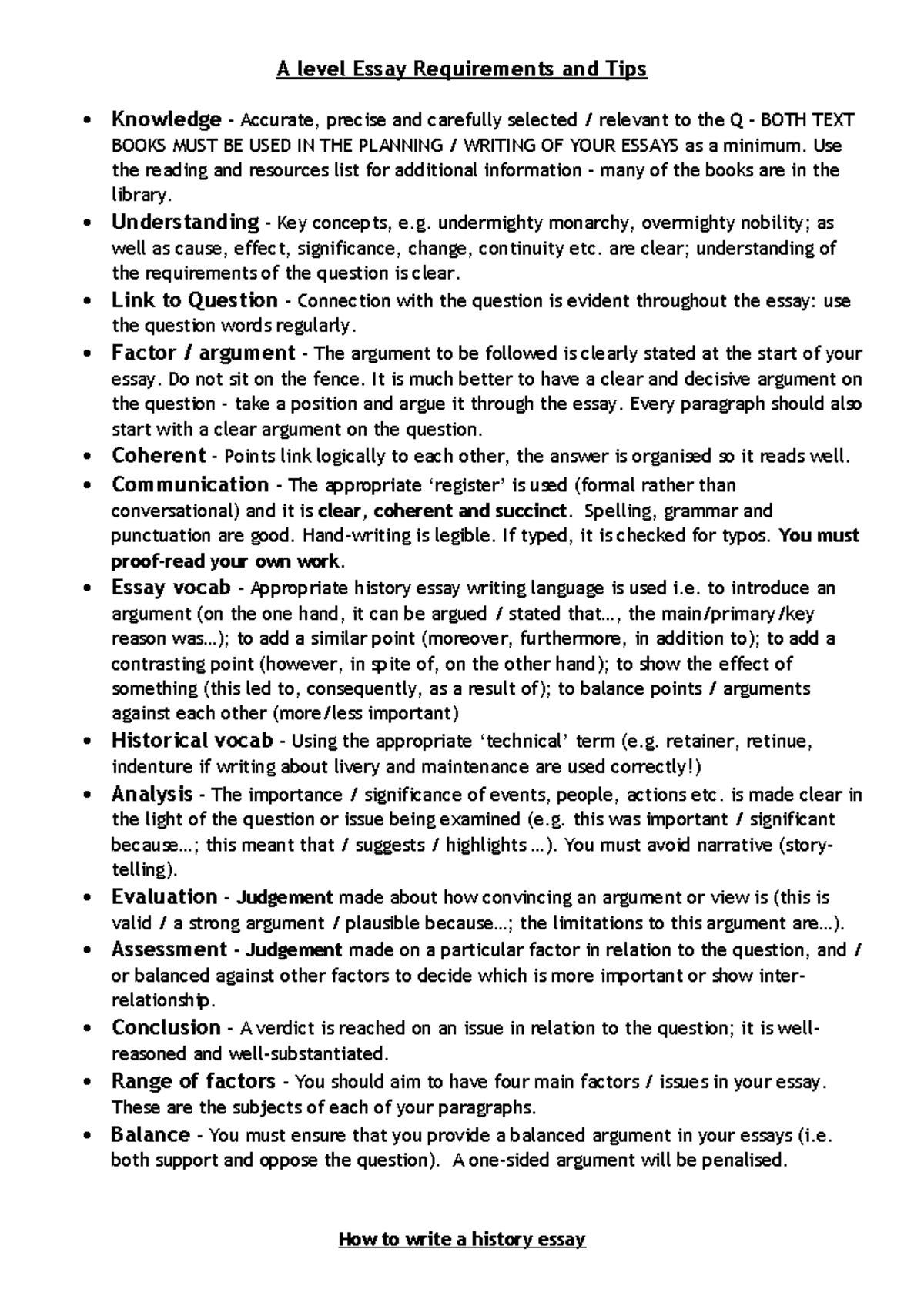 AQA A Level History Essay Requirements and Writing Tips - Studocu