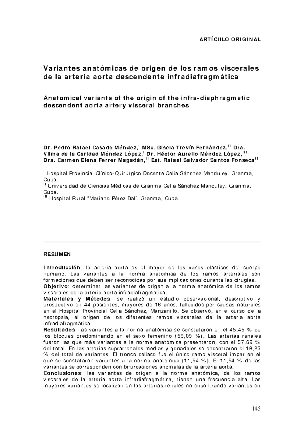 Variantes anatómicas de origen de los ramos viscerales - ARTÍCULO ...