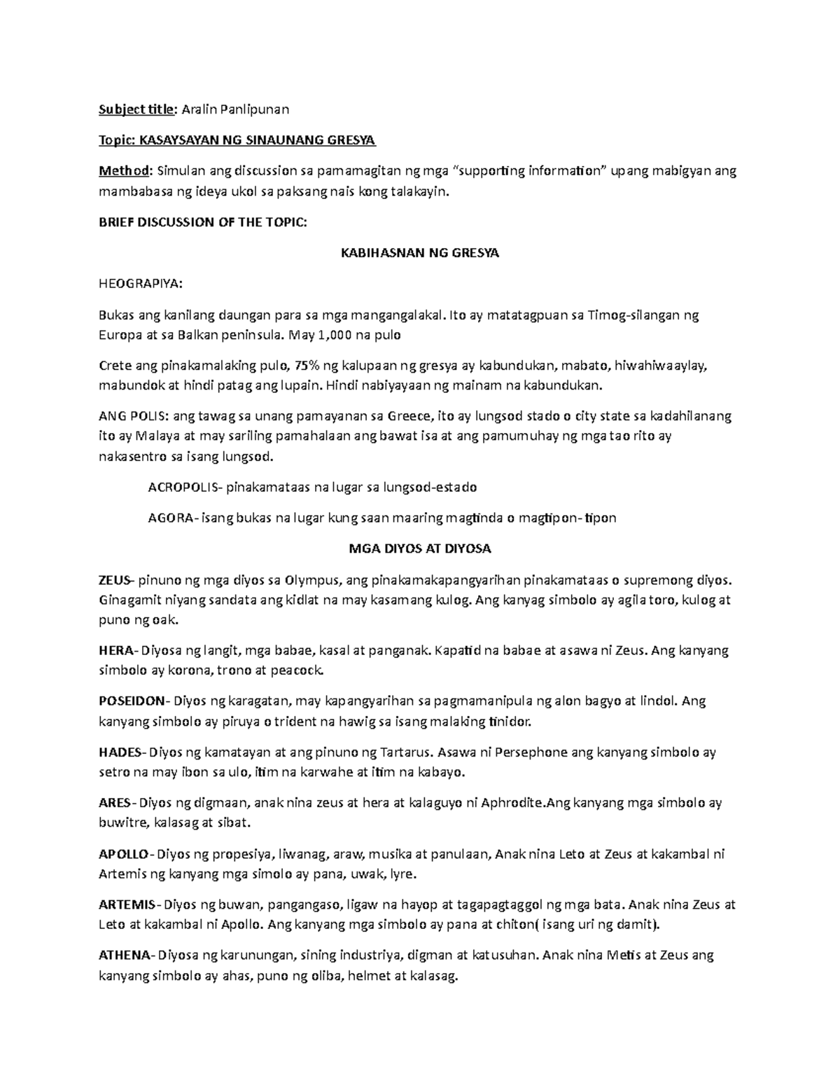 KASAYSAYAN NG GRESYA: Athens at Sparta - Pangunahing Paghahambing - Studocu