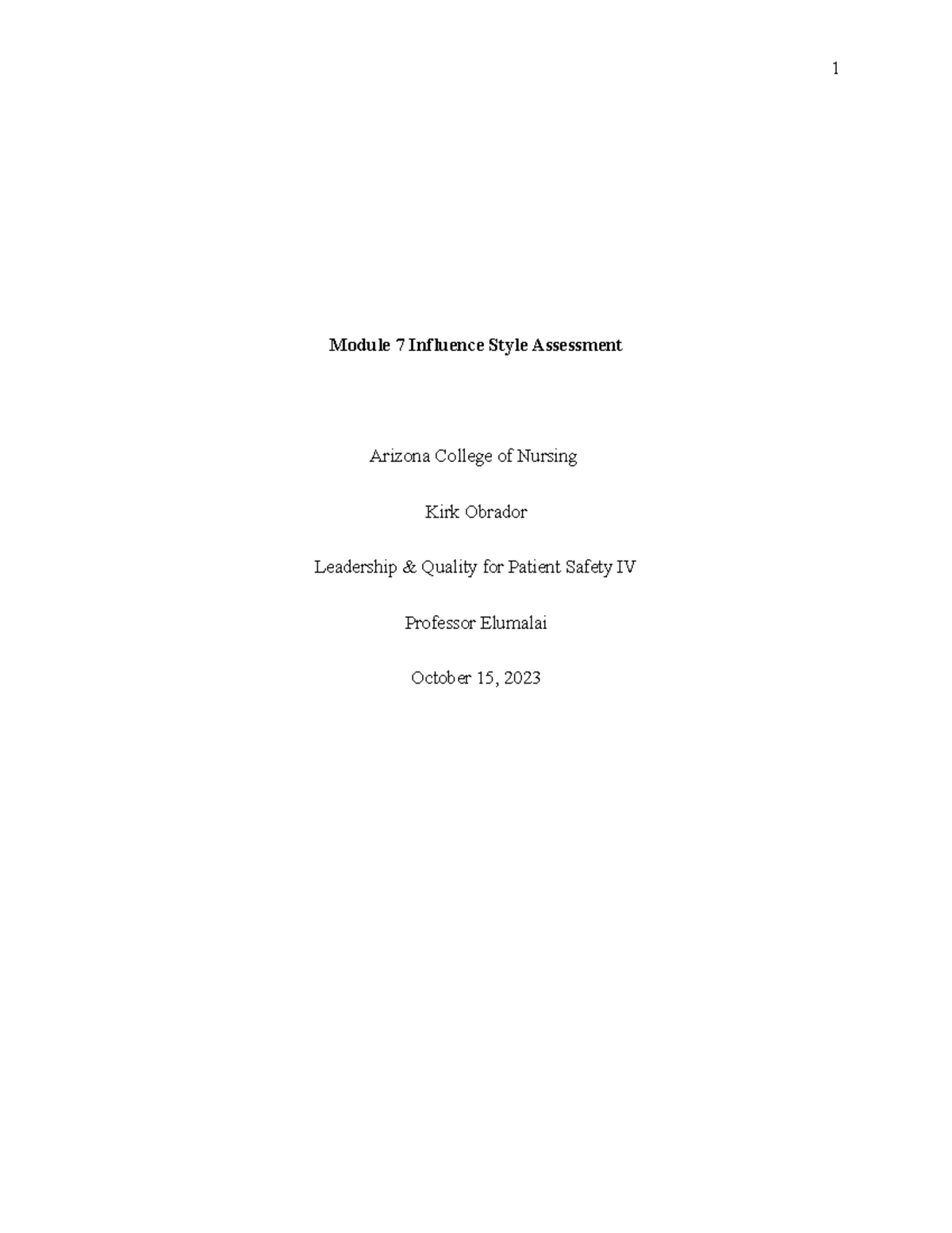 Module 7 Influence Style Assessment - 1 Module 7 Influence Style ...