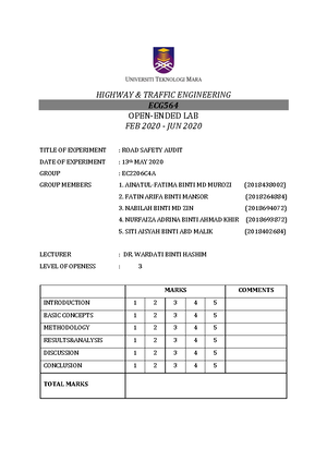Traffic Volume Study LAB Report - HIGHWAY & TRAFFIC ENGINEERING ECG ...