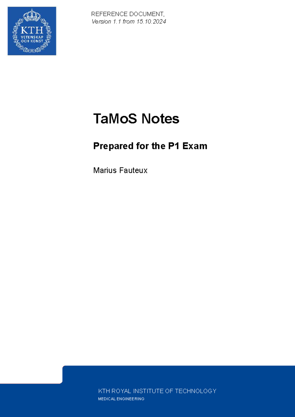 TaMoS Notes v1.1 - Comprehensive Study Guide for P1 Exam - Studocu