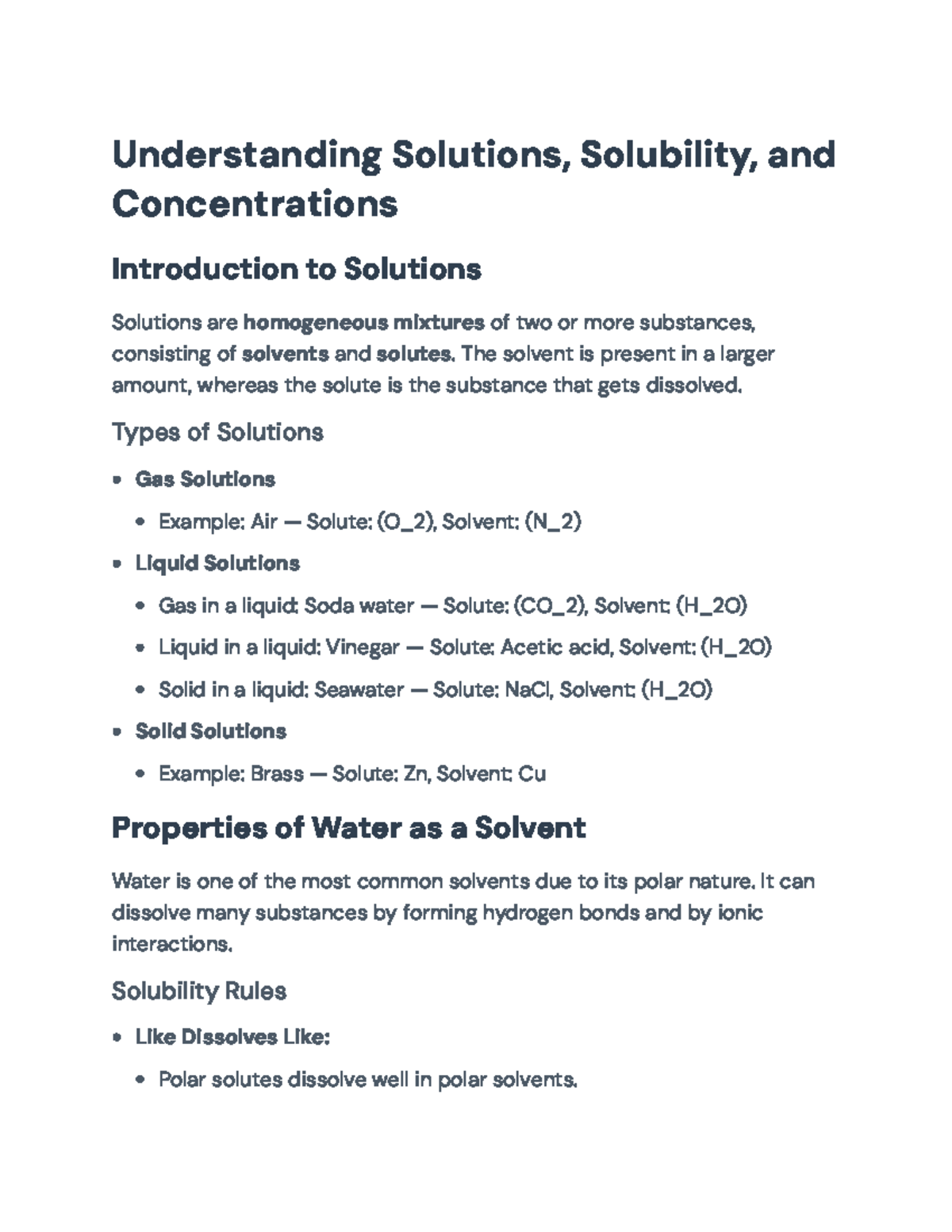 Understanding Solutions, Solubility, and Concentrations (Chem 101 ...