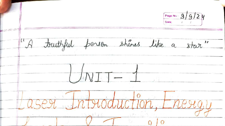 UNIT-1 Lecture Notes on Laser Coherence and Emission - Studocu