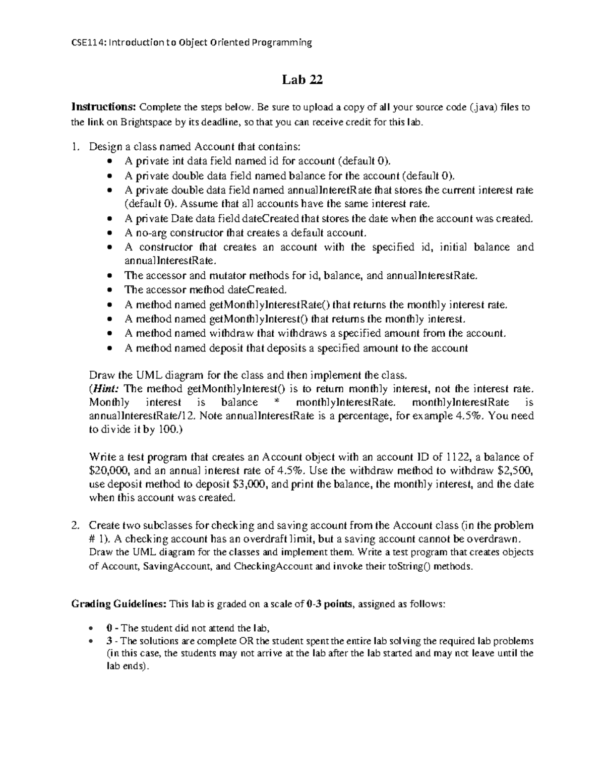 CSE114: Lab 22 - Object Oriented Programming Instructions - Studocu