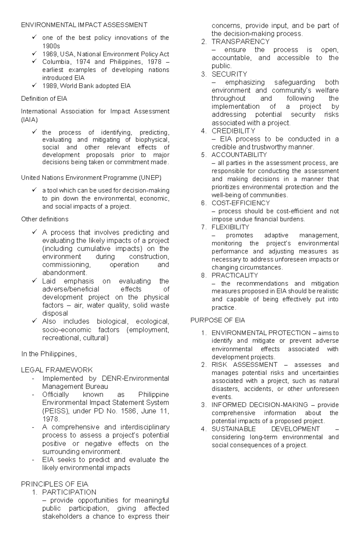 Environmental Impact Assessment (EIA) - Comprehensive Notes - Studocu