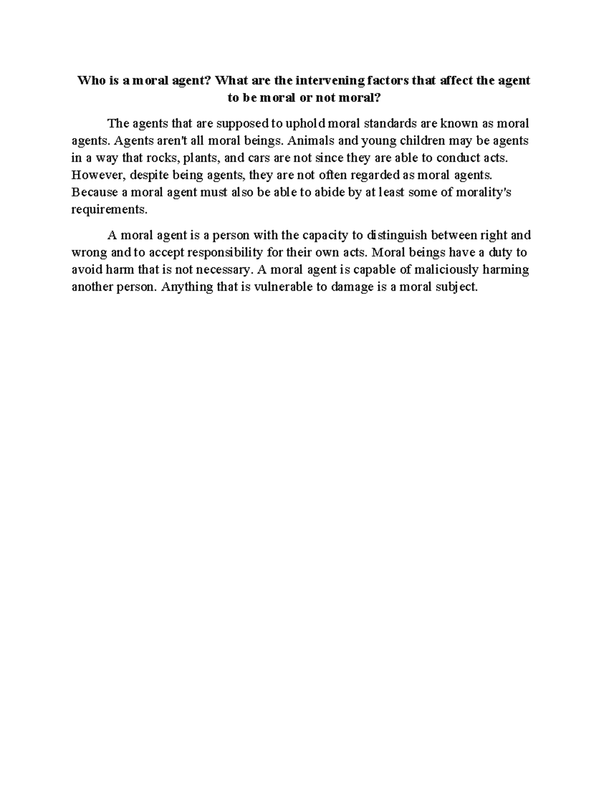 Moral Agency: Understanding Who Qualifies as a Moral Agent - Studocu