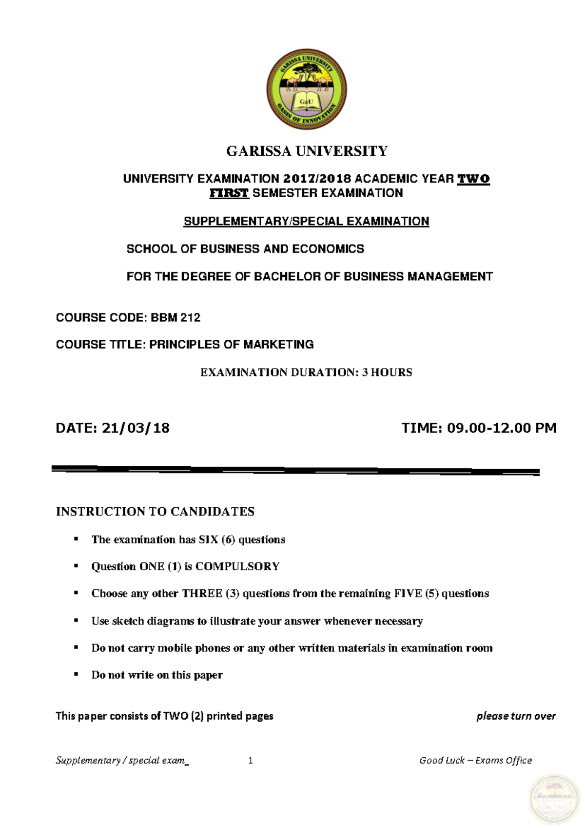 BBM 212 Final Exam: Principles of Marketing Overview - Studocu