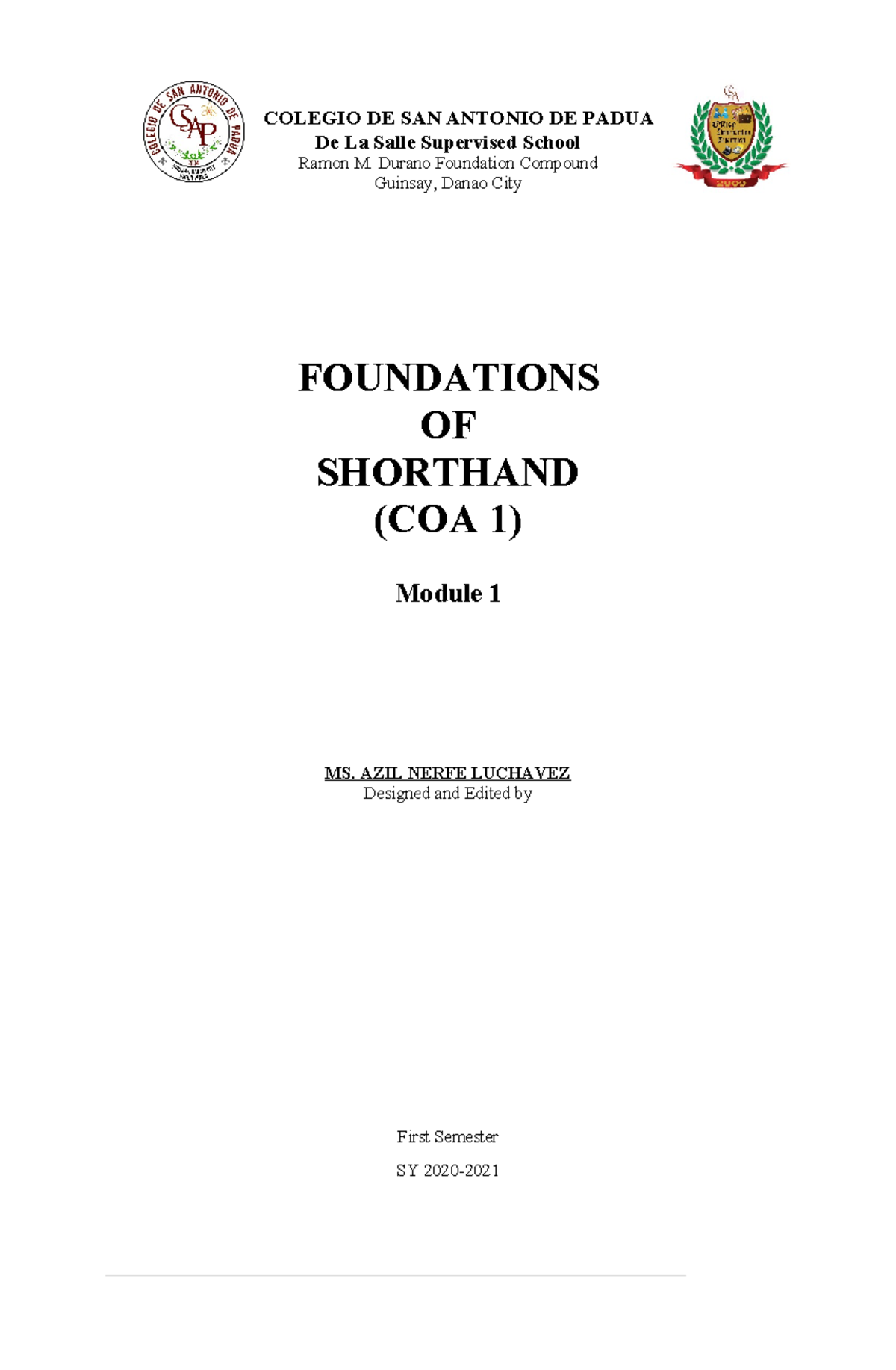 Foundations of Shorthand (COA 1) - Module 1 Overview and Lessons - Studocu