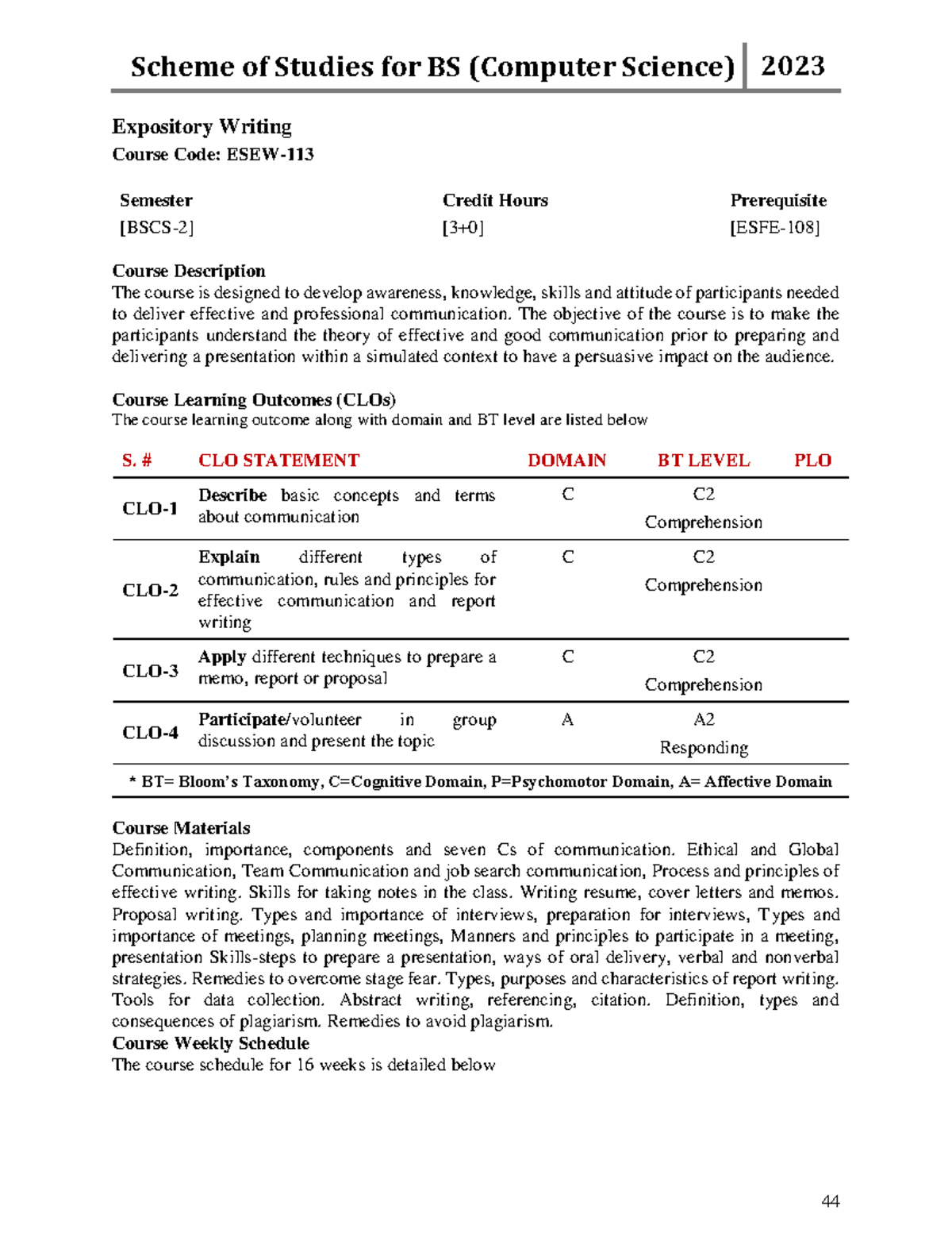 Expository Writing Course (BS CS 2023) - Course Overview & Schedule ...