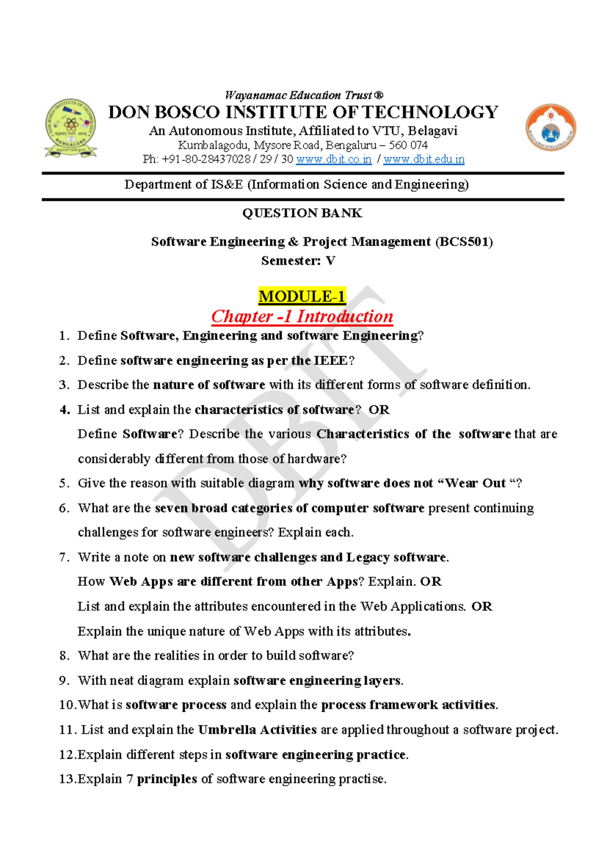 Question Bank for Software Engineering Project Management (BCS501) - Studocu