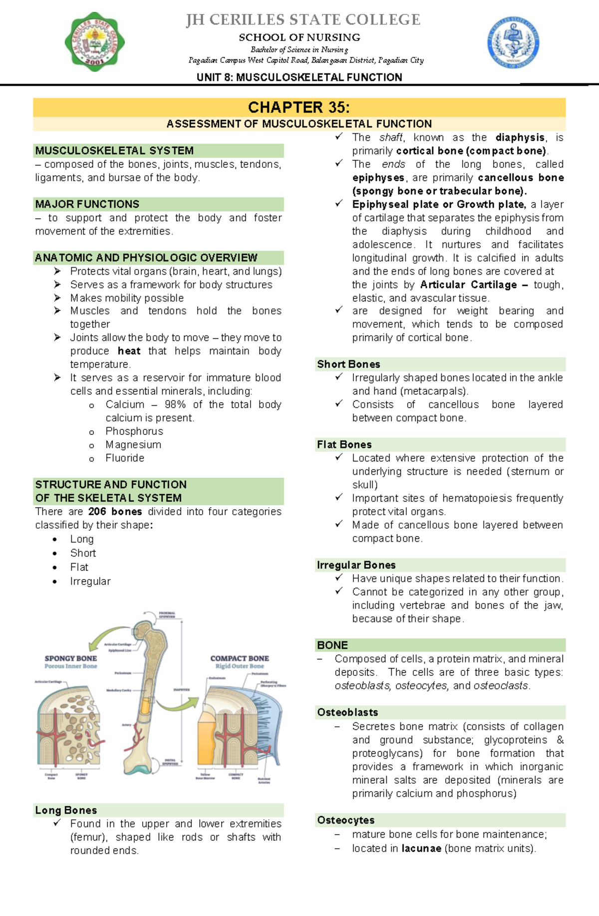 UNIT 8: MUSCULOSKELETAL FUNCTION - ASSESSMENT AND MANAGEMENT - Studocu