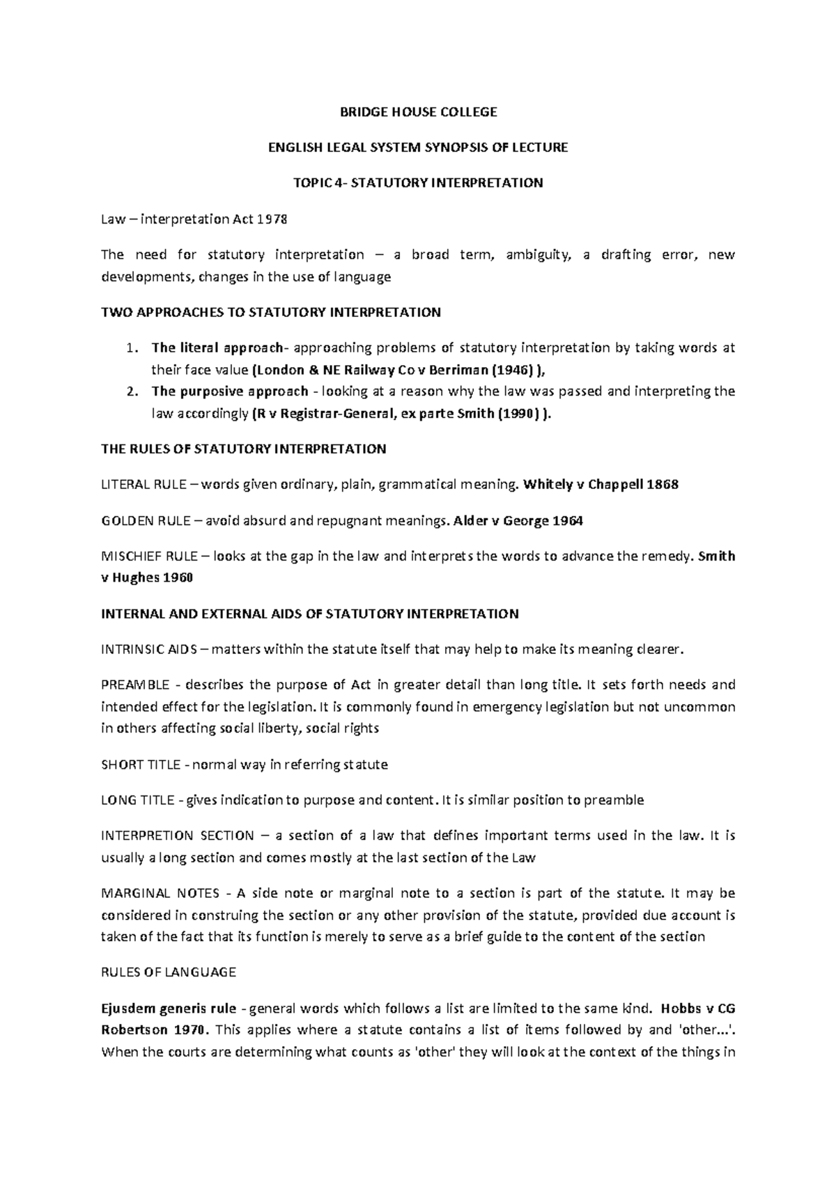 Statutory instrument - Summary Company Law - BRIDGE HOUSE COLLEGE ...